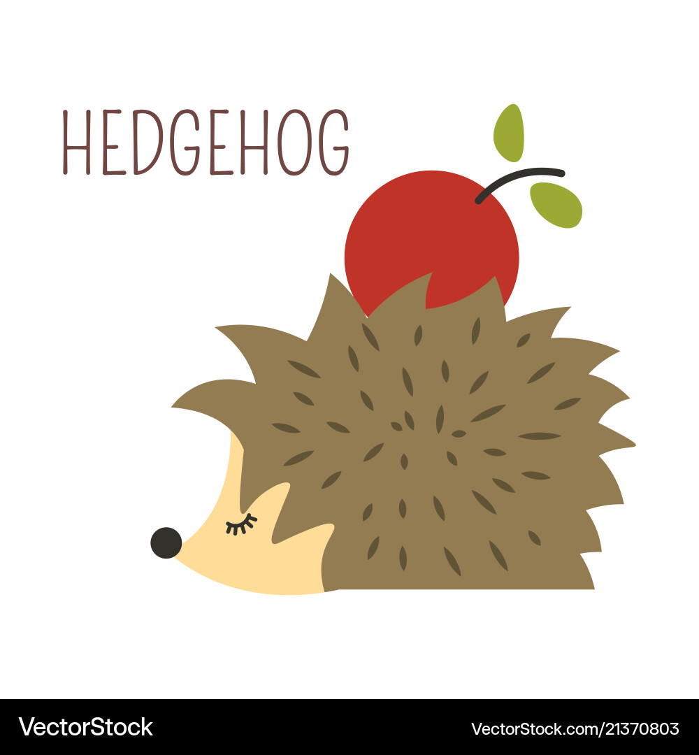Hedgehog with apple on back childish character Vector Image