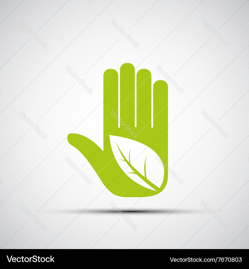 Logo of the human hand with a leaf Royalty Free Vector Image