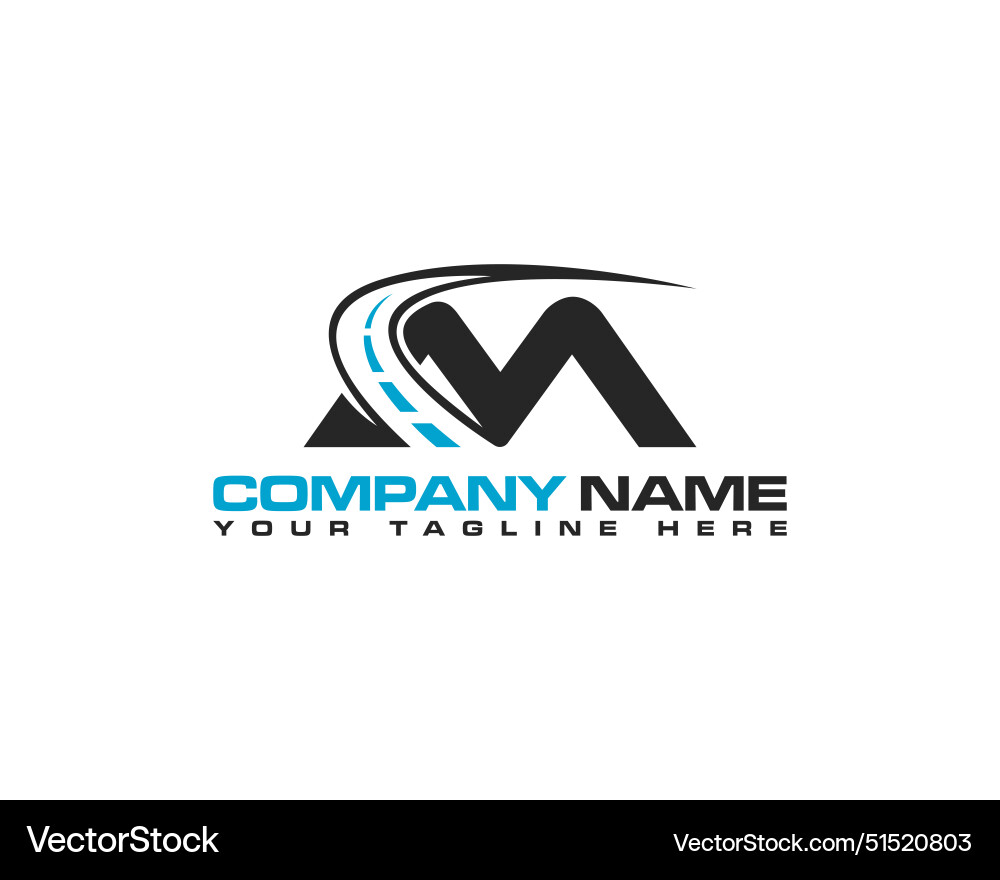 M letter with road way highway text type logo Vector Image