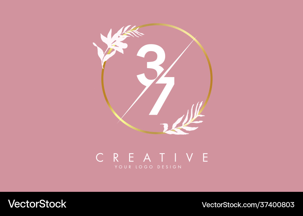 Numbers 37 3 7 logo design with golden circle Vector Image