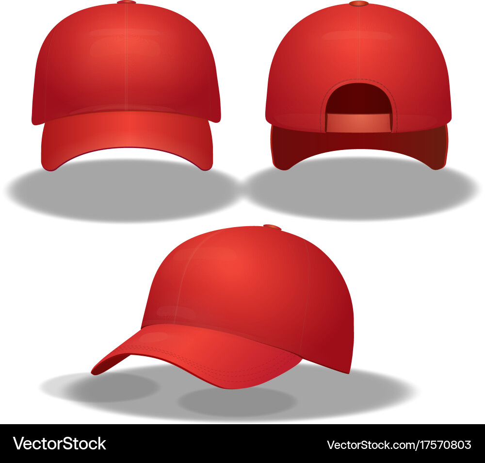 Realistic red baseball cap set Royalty Free Vector Image