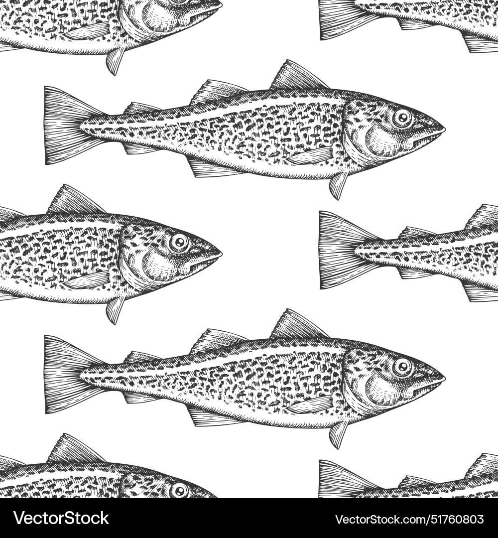 Vintage style cod fish seamless pattern hand Vector Image