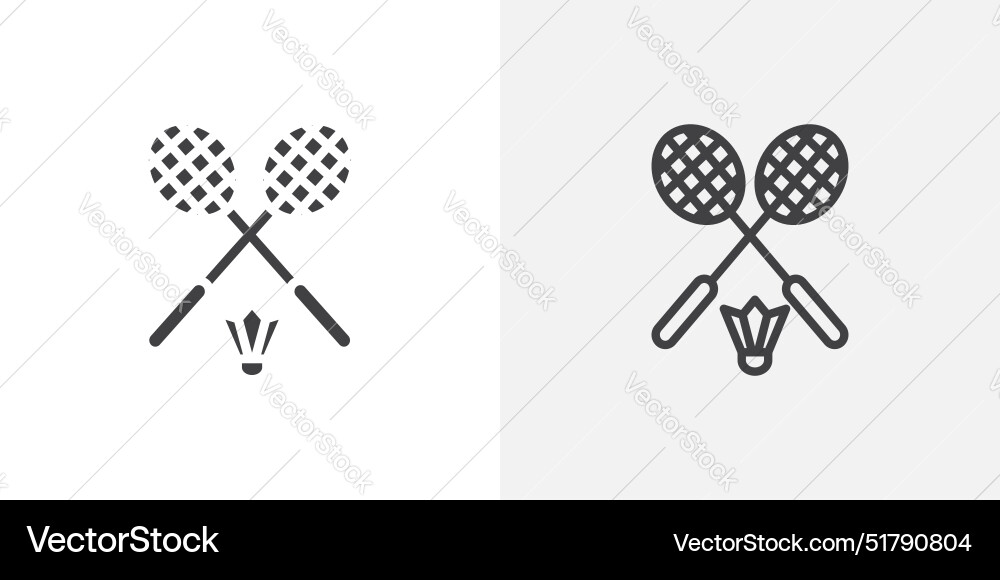 Badminton icon set black filled and outlined style