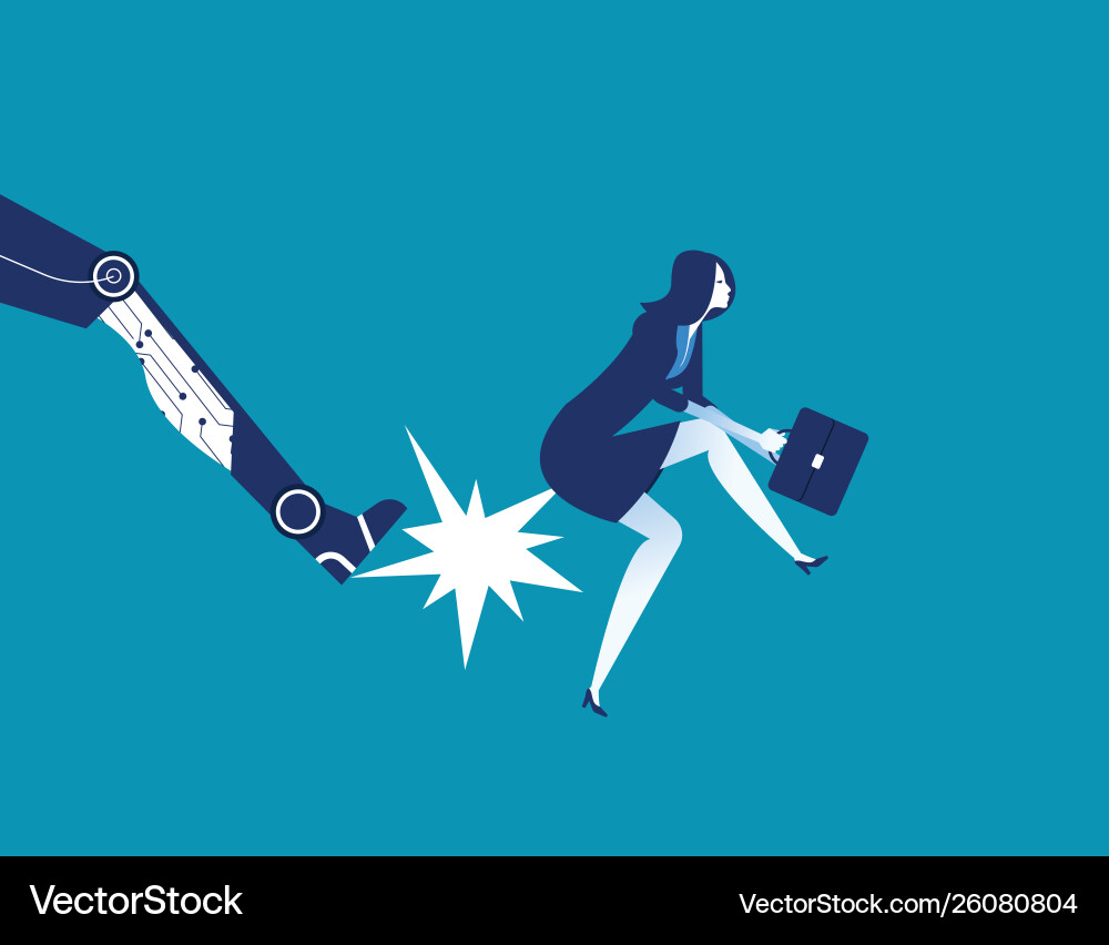 Being fired robot foot kicking an employee Vector Image