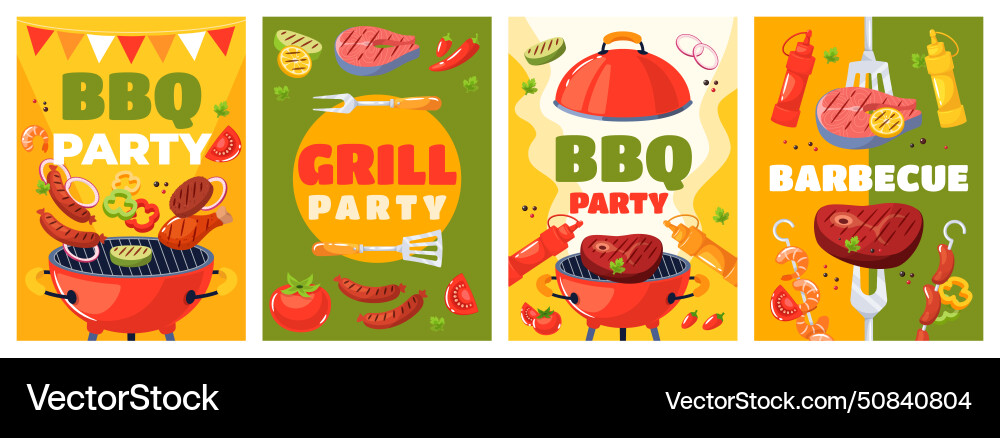Cartoon barbecue elements posters bbq weekend Vector Image