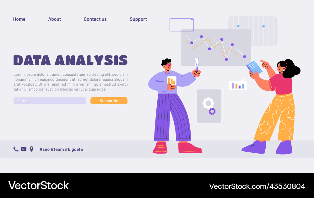 Data analysis landing page with business analysts Vector Image