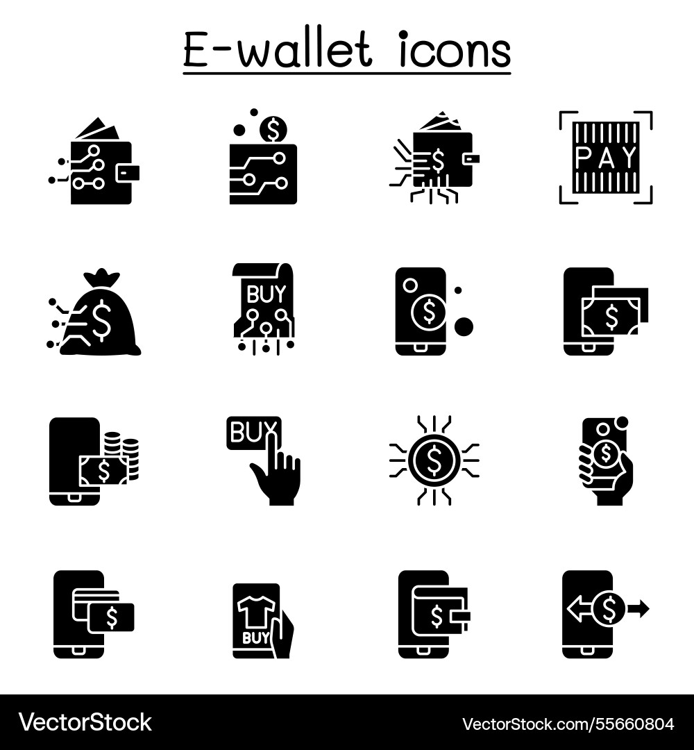 E-wallet digitales Geld mobile Bank-Icon-Set Vektorbild