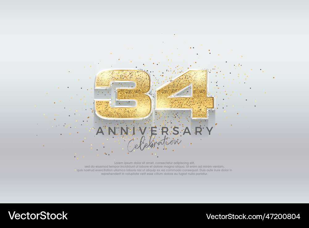 Golden number 34th premium design with luxurious Vector Image