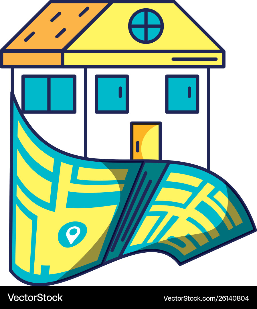 House facade with map guide Royalty Free Vector Image