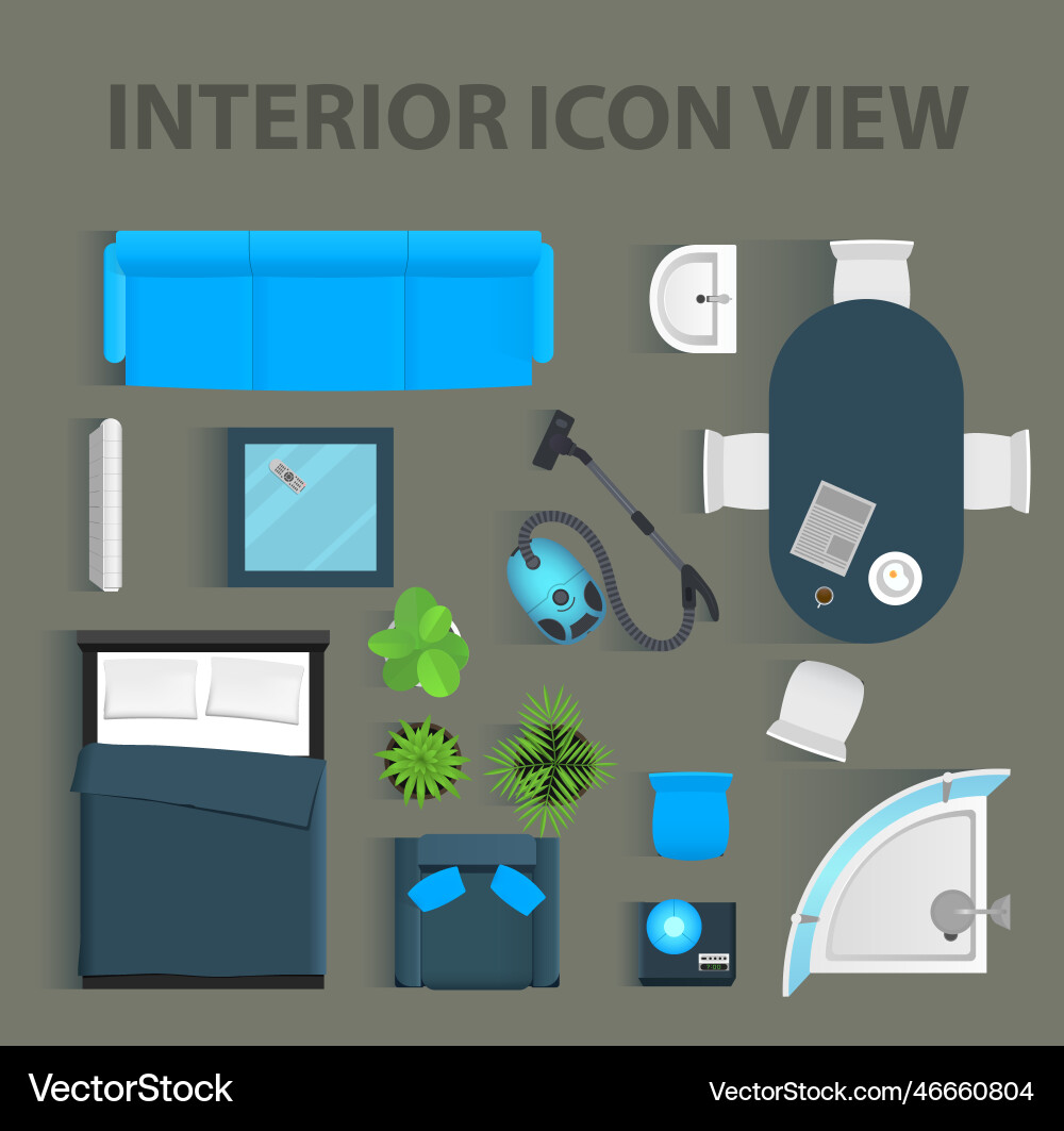 Interior Top View Icon Set Royalty Free Vector Image
