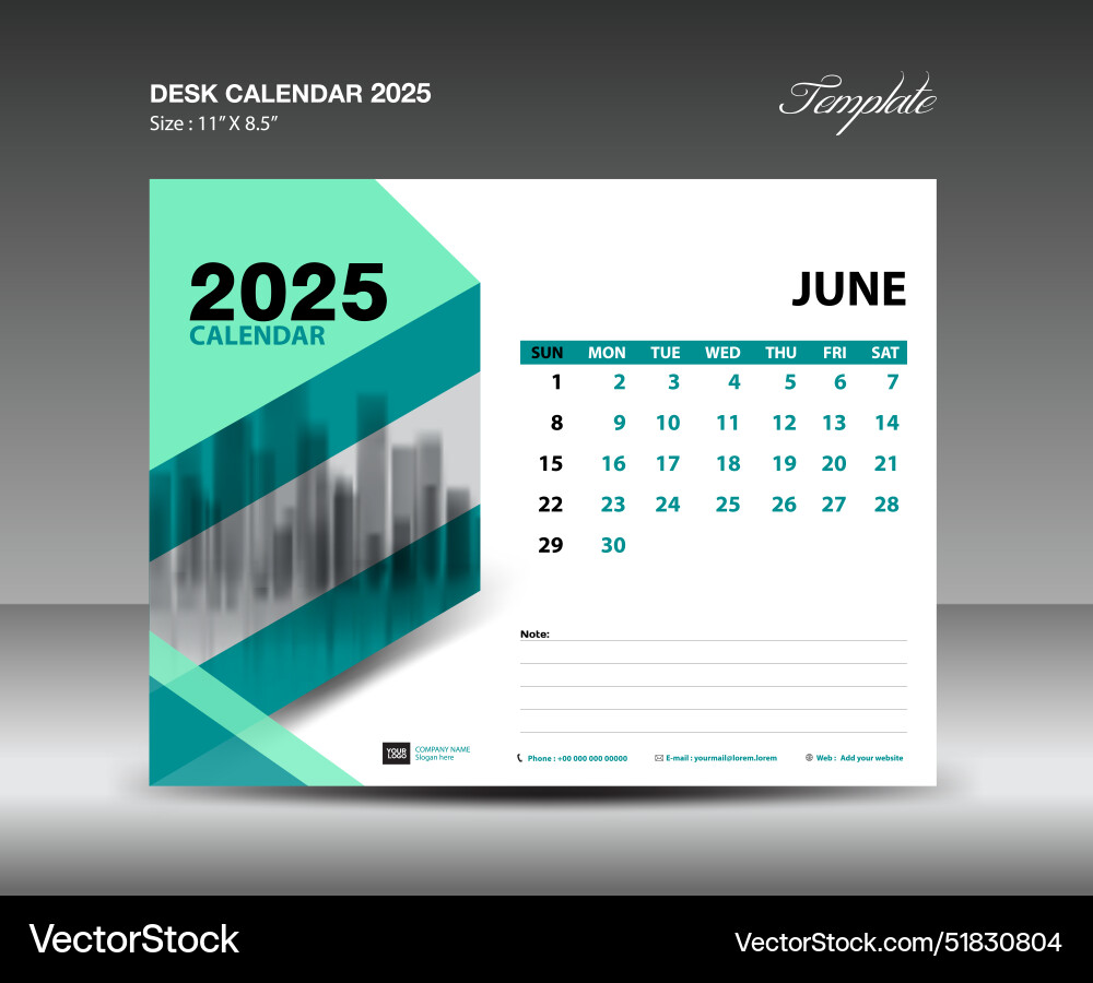 June 2025 template- desk calendar year Royalty Free Vector