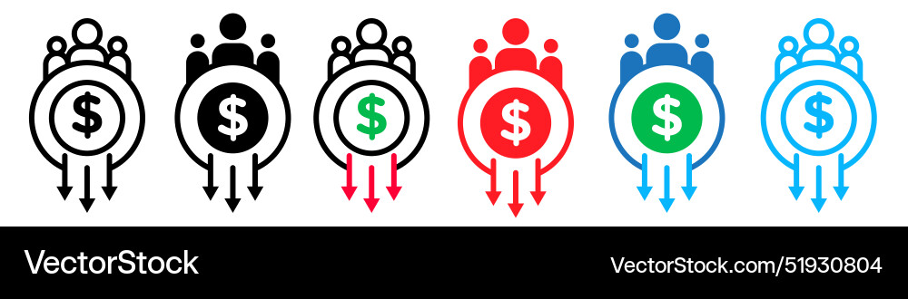 Labor cost reduction icons for worker pay salary Vector Image