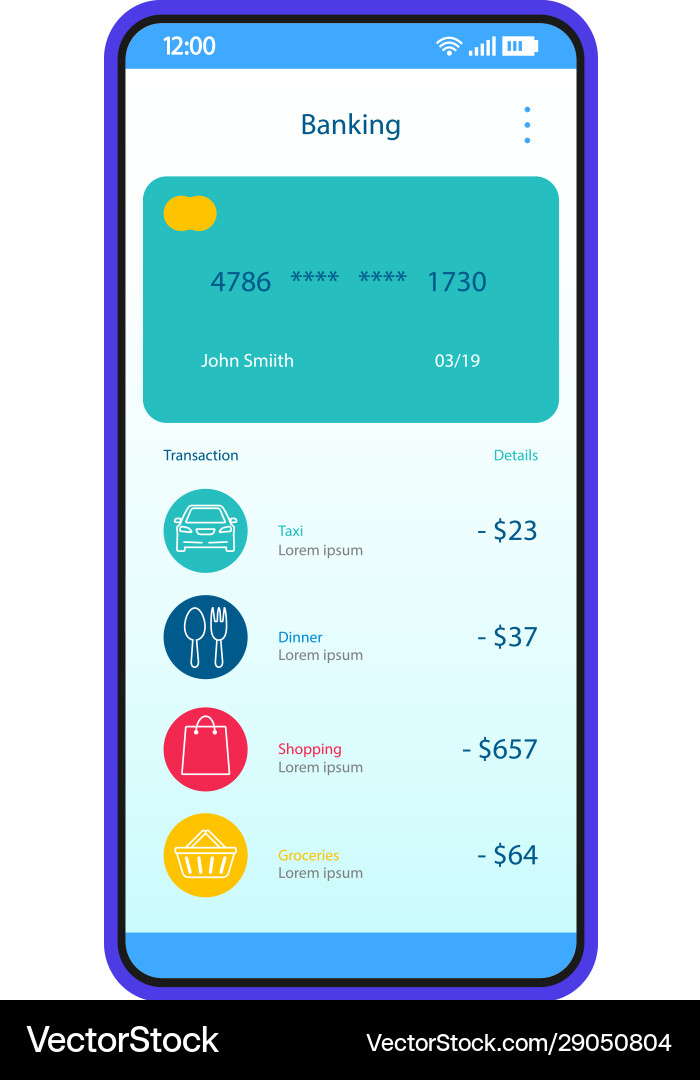 Mobile Banking App Interface Royalty Free Vector Image