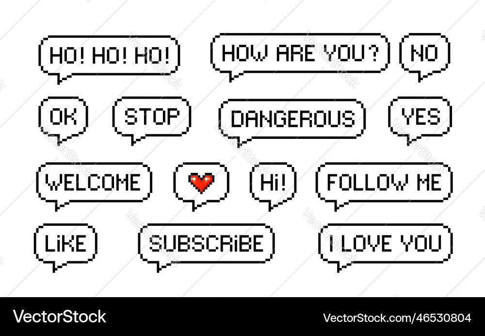 Pixel speech bubble messages like subscribe chat Vector Image
