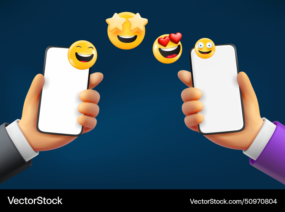 Receive emojis with two smartphones 3d Royalty Free Vector