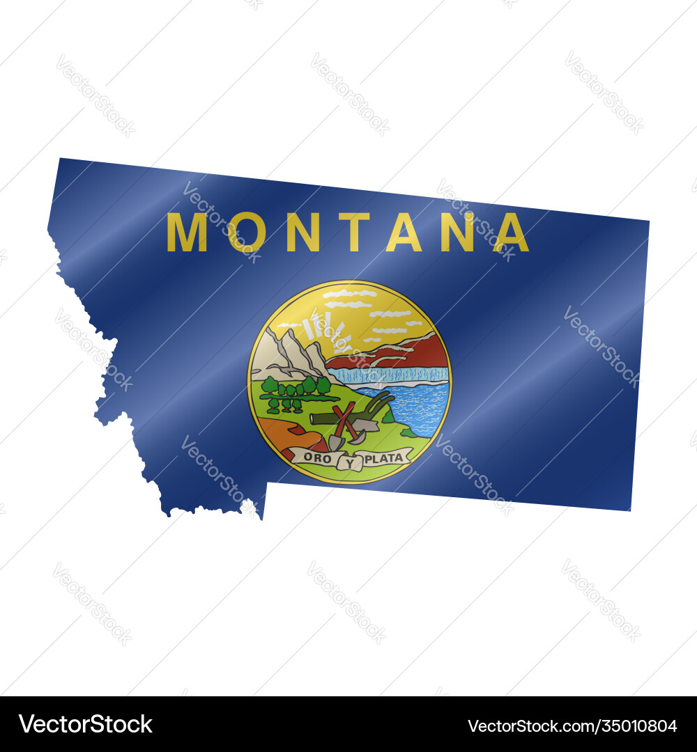 Waving flag map montana Royalty Free Vector Image