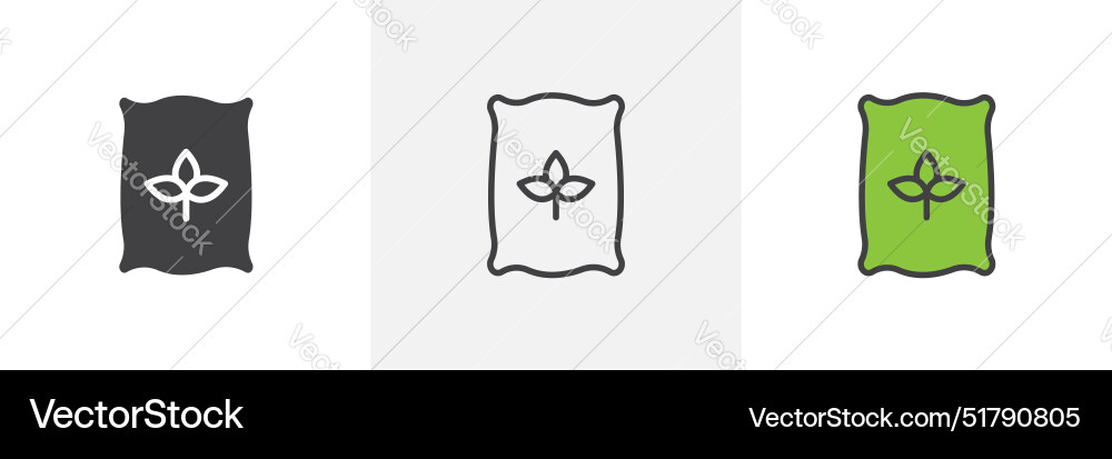 Bag seedling icon set black filled and outlined Vector Image