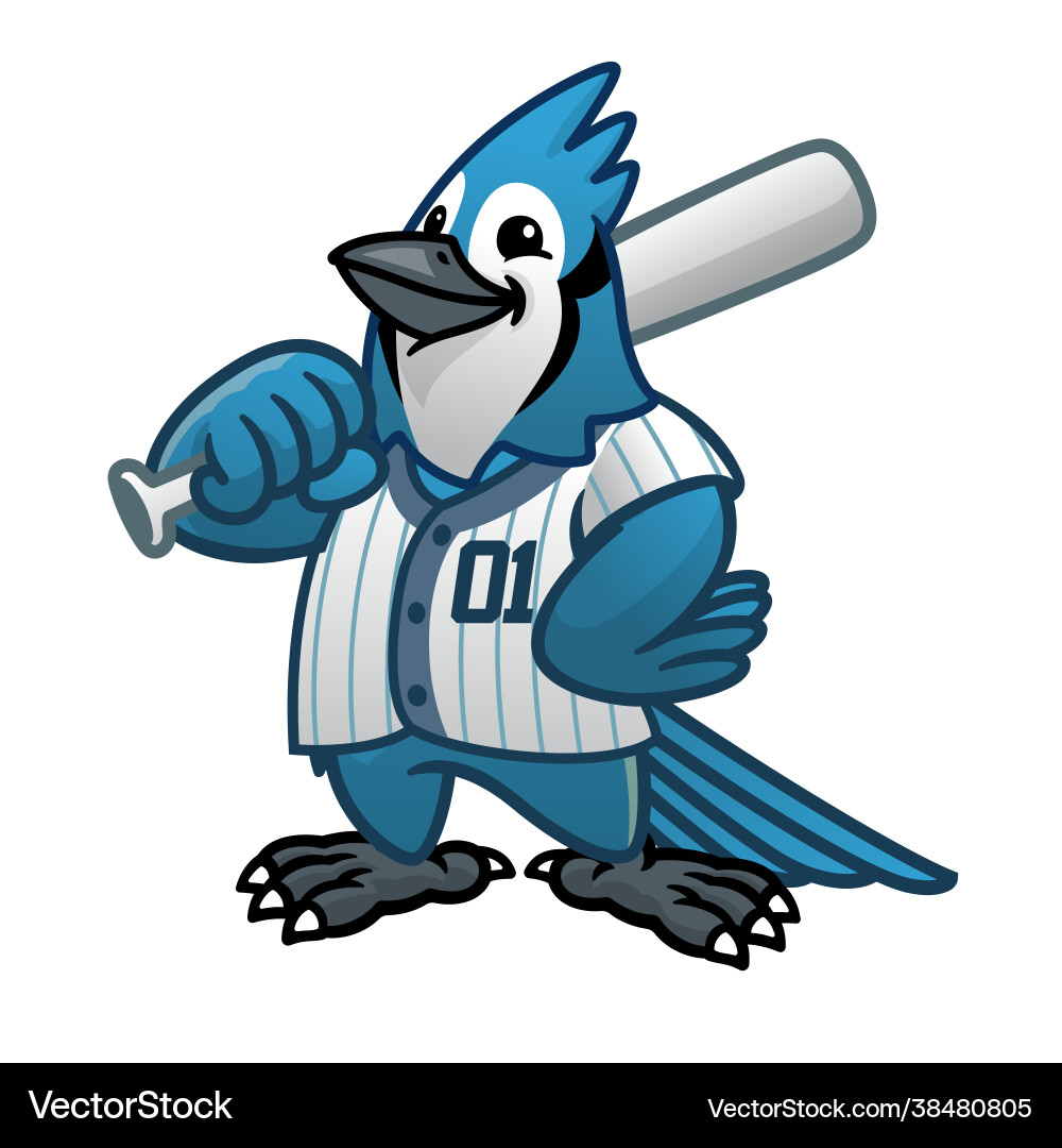 Blue jay baseball cartoon mascot Royalty Free Vector Image