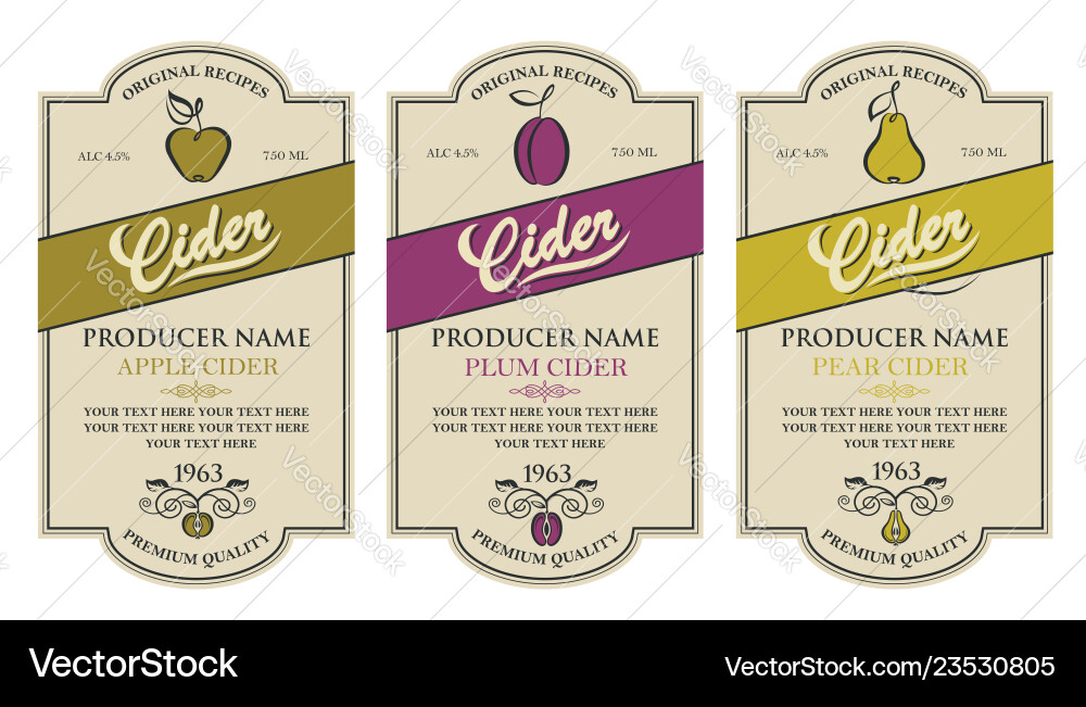 Cider labels set Royalty Free Vector Image - VectorStock