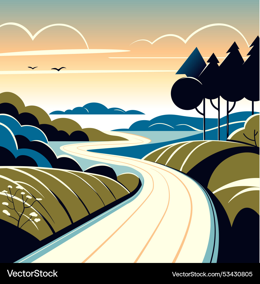 Serene path through landscape Royalty Free Vector Image