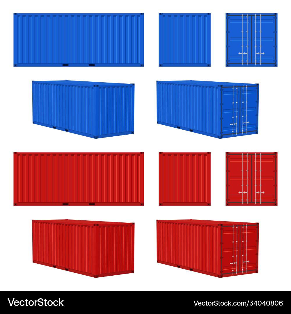 Cargo container blue red containers front Vector Image