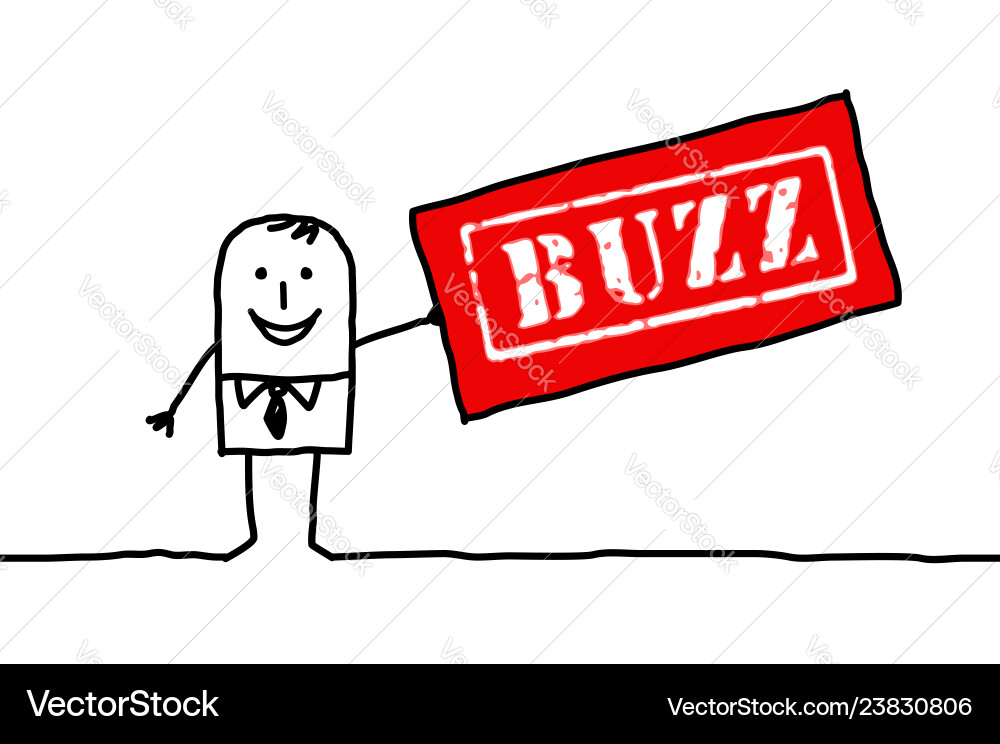 Cartoon man and buzz sign Royalty Free Vector Image