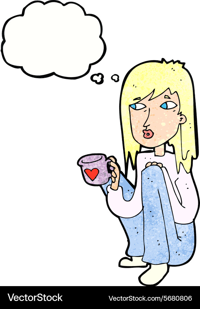 Cartoon woman sitting with cup coffee Royalty Free Vector