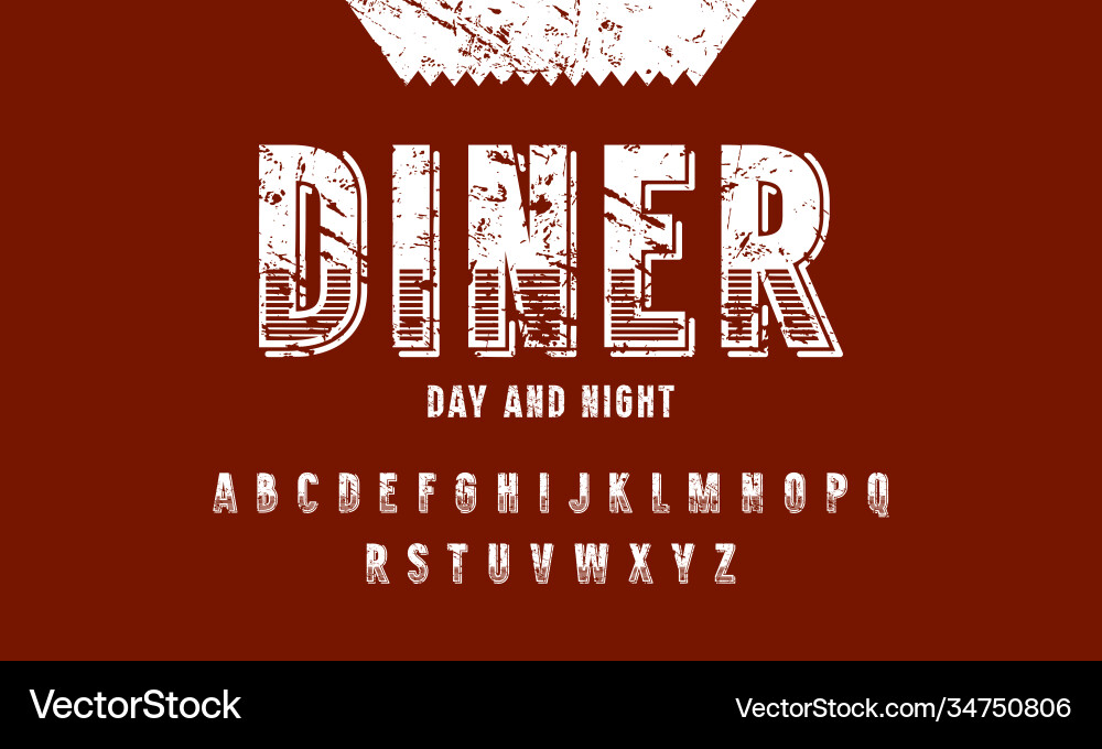 Decorative sans serif font and diner label Vector Image