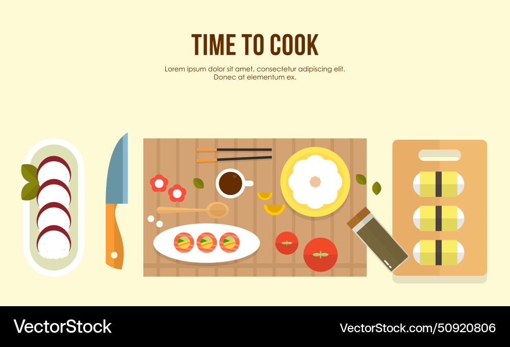 Dining table with dishes in top view Royalty Free Vector