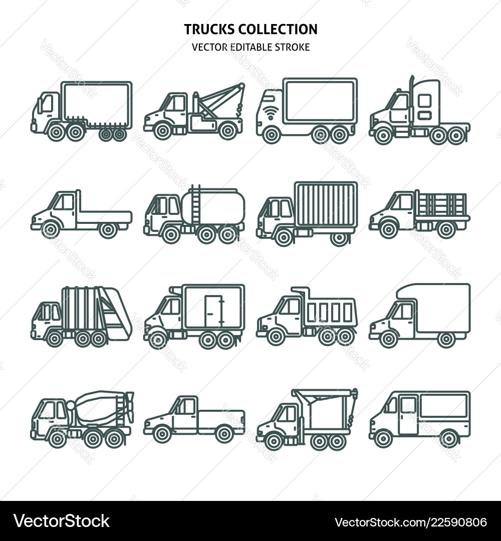 LKW-Icons in dünner Linie Lizenzfreies Vektorbild