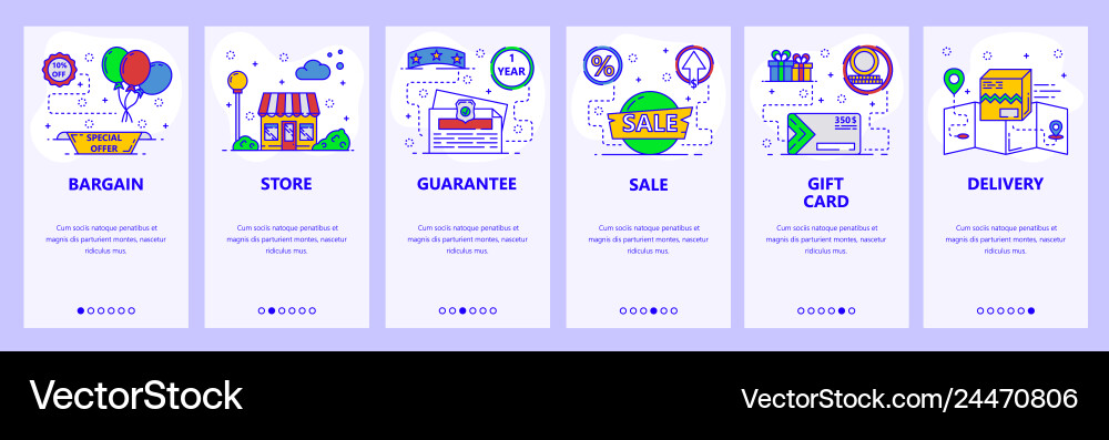 Mobile app onboarding screens shopping store Vector Image