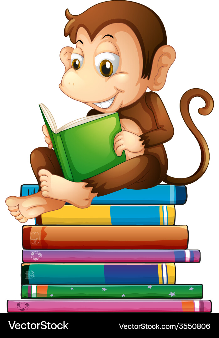 Monkey and books Royalty Free Vector Image - VectorStock