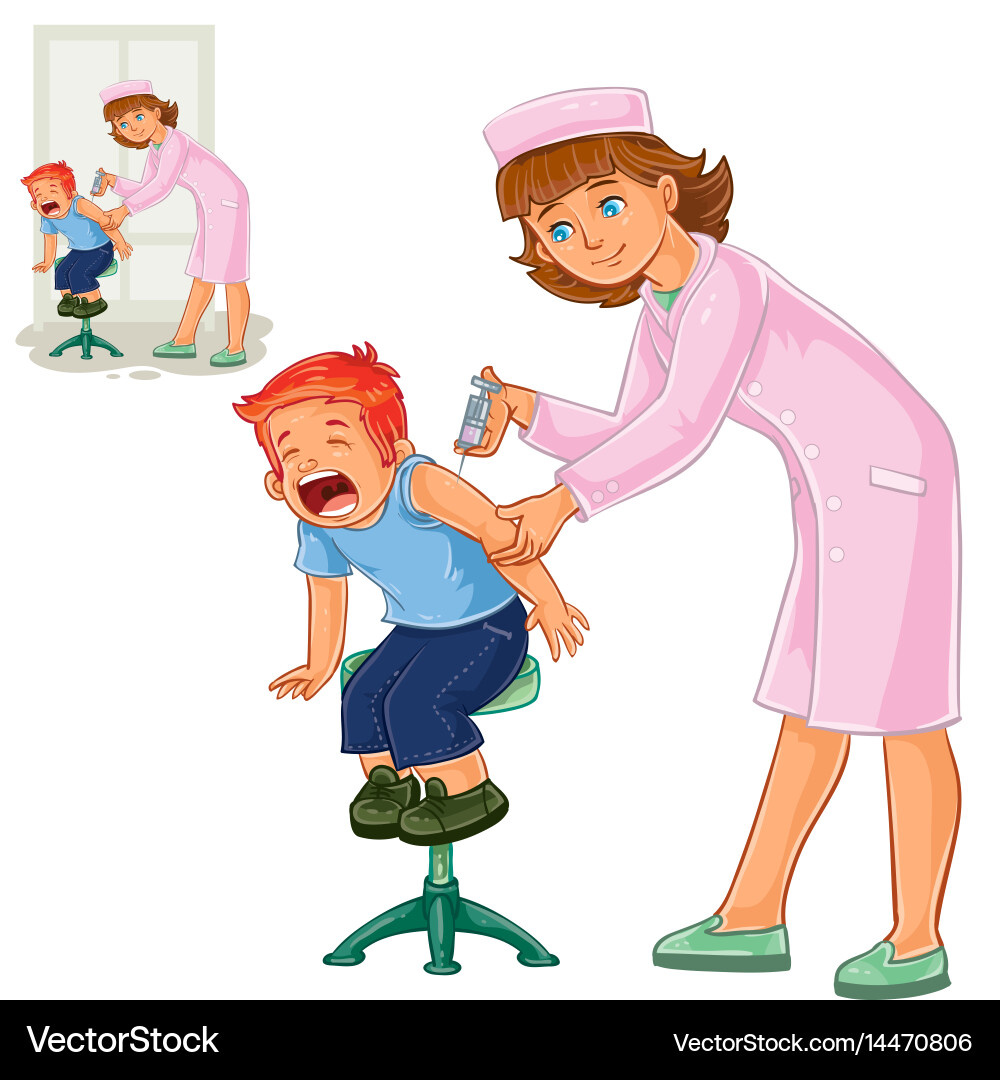 Nurse doing an inoculation to a small boy Vector Image