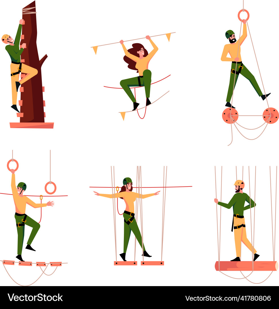 Rope park walk forest adventure constructions Vector Image