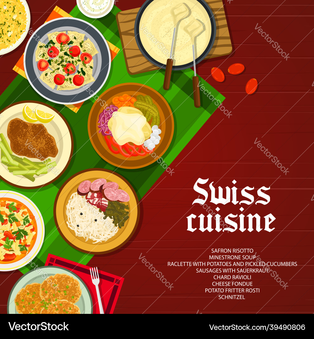 Swiss restaurant food menu cover template Vector Image