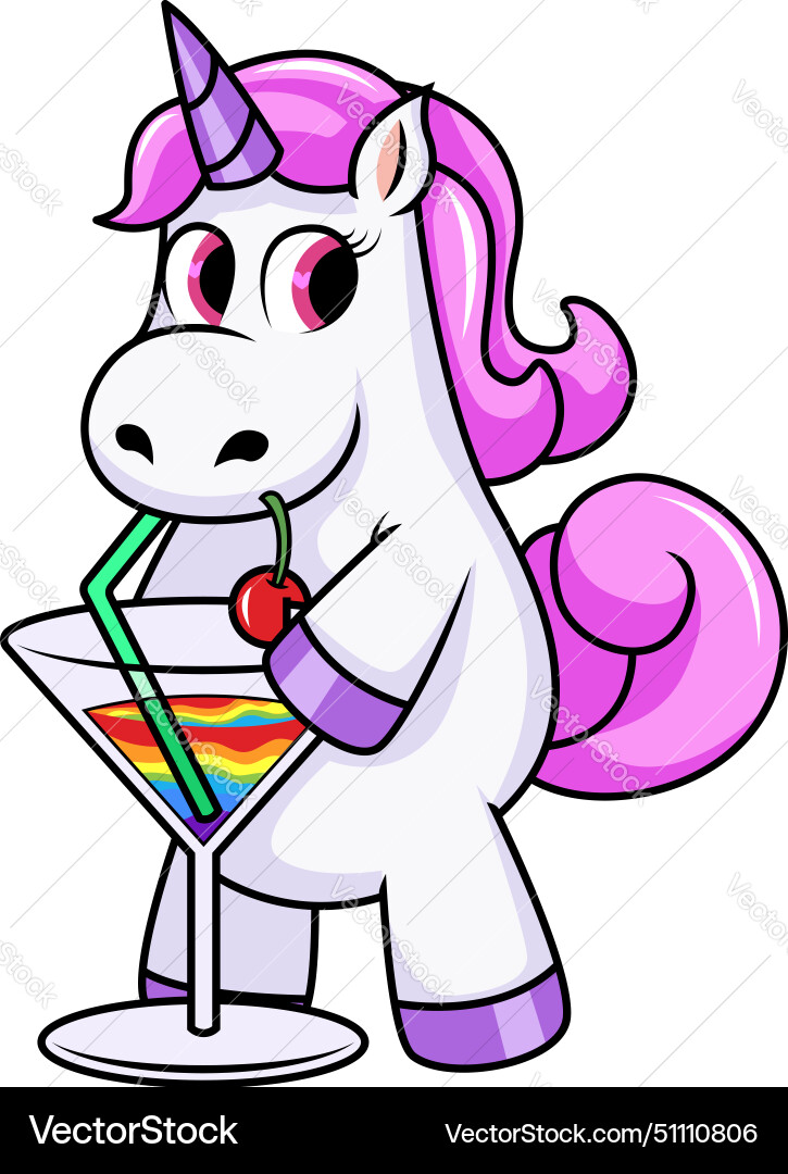 Unicorn having a drink cartoon clip art Royalty Free Vector