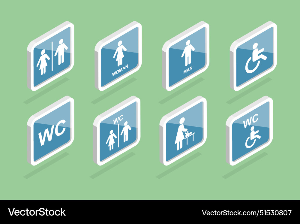 3d isometric flat set of restroom signs Royalty Free Vector