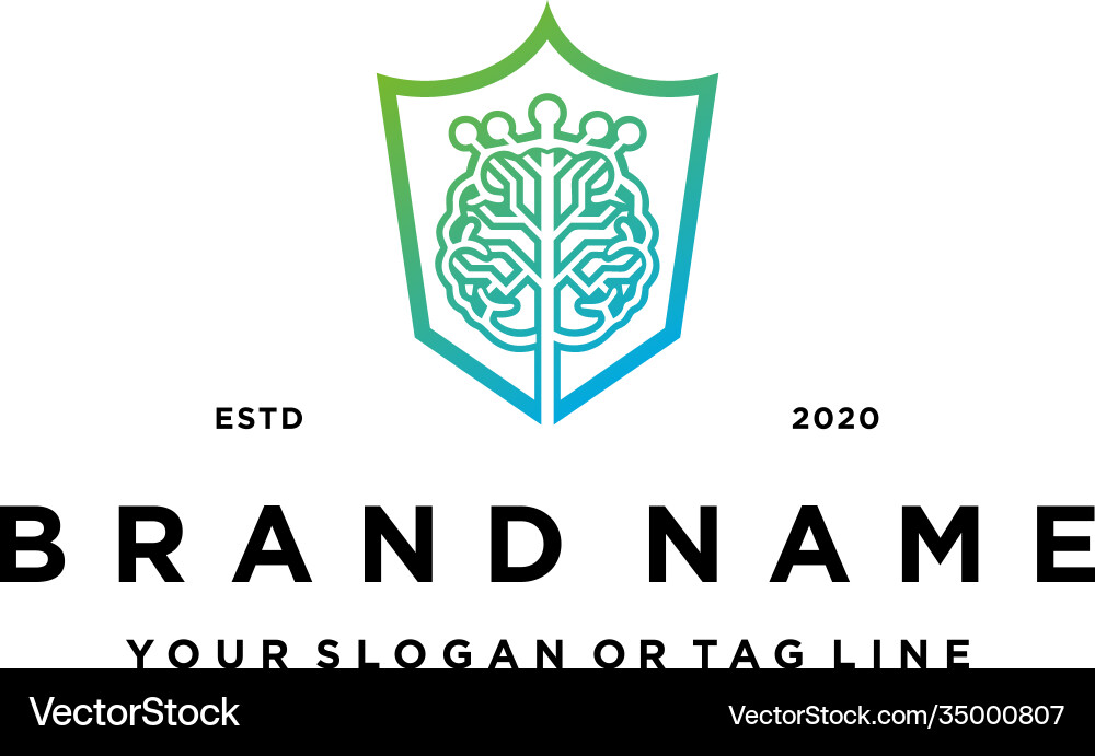 Brain tree tech and shield logo design concept Vector Image