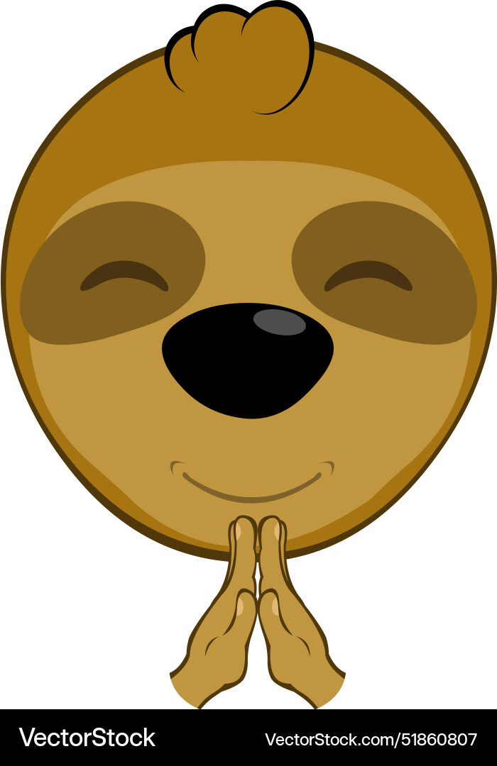 Sloth head character hands praying Royalty Free Vector Image