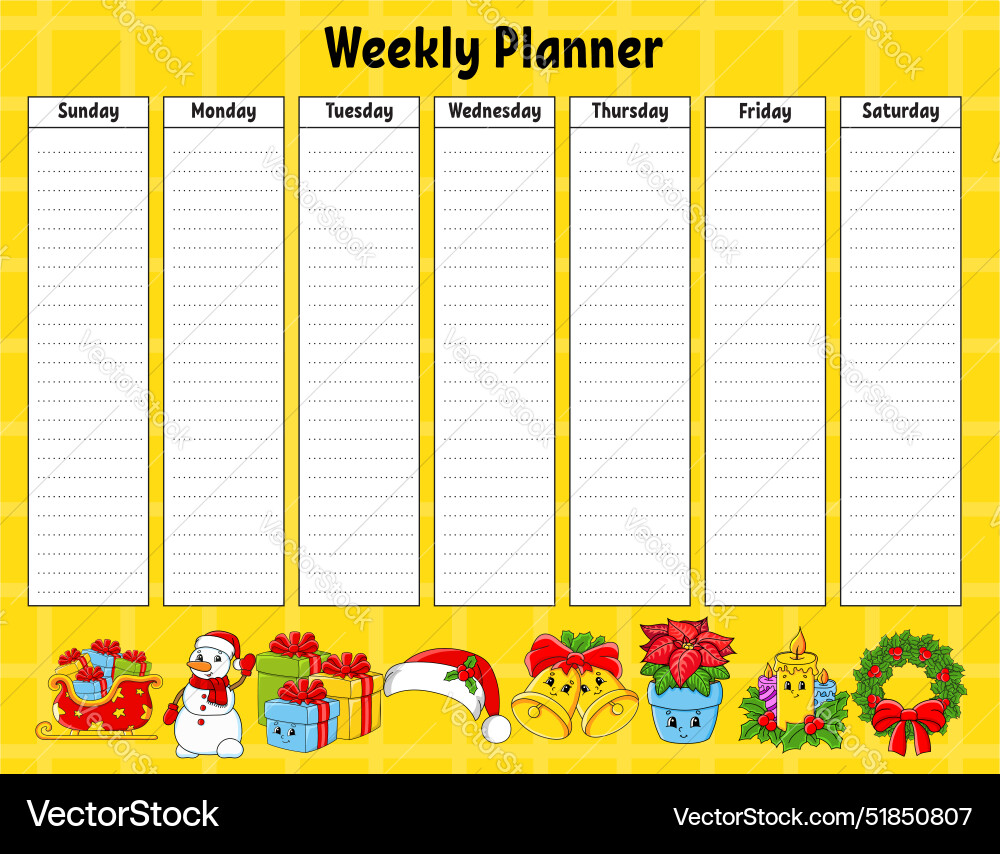 Weekly planner bright colorful blank printable Vector Image