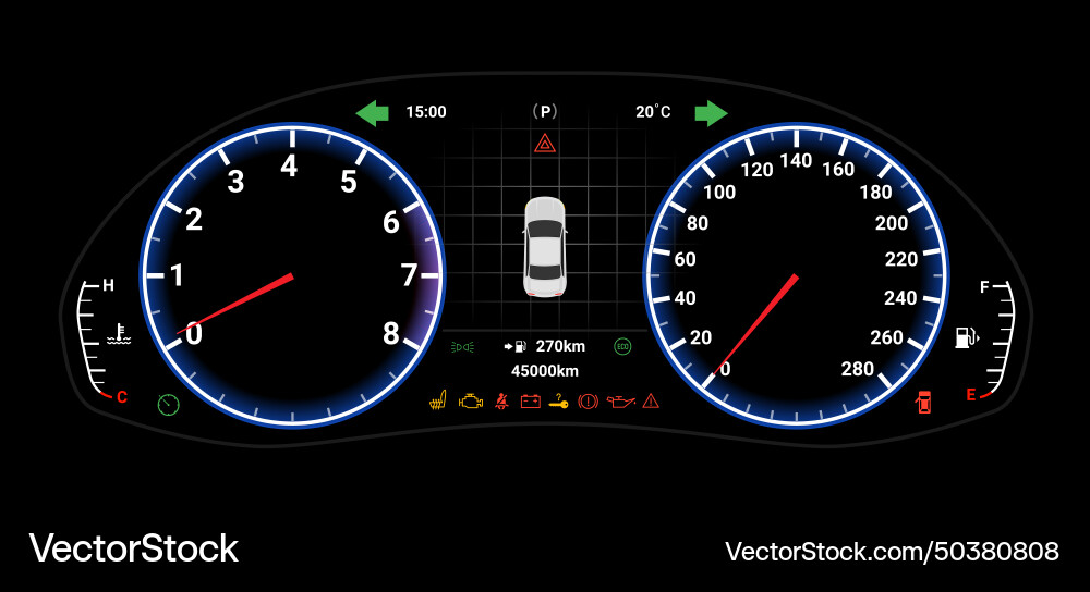Car digital dashboard speedometer display fuel Vector Image