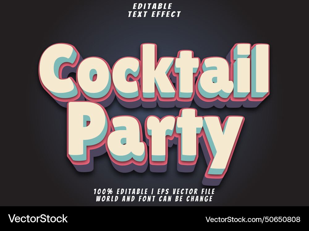 Cocktail party editable text effect 3d emboss Vector Image