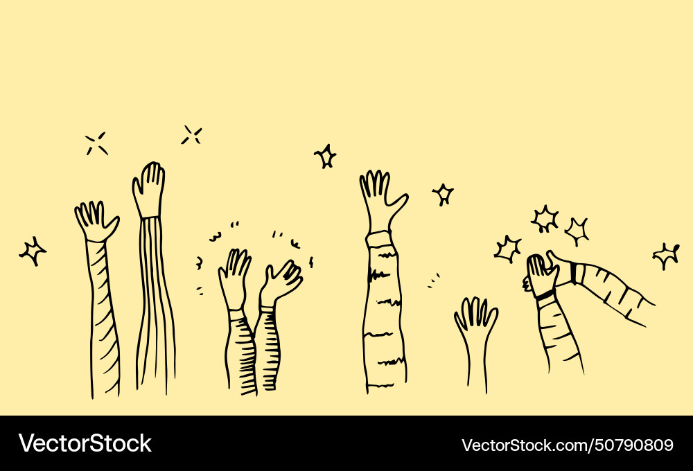 Applause hand draw on yellow background Royalty Free Vector