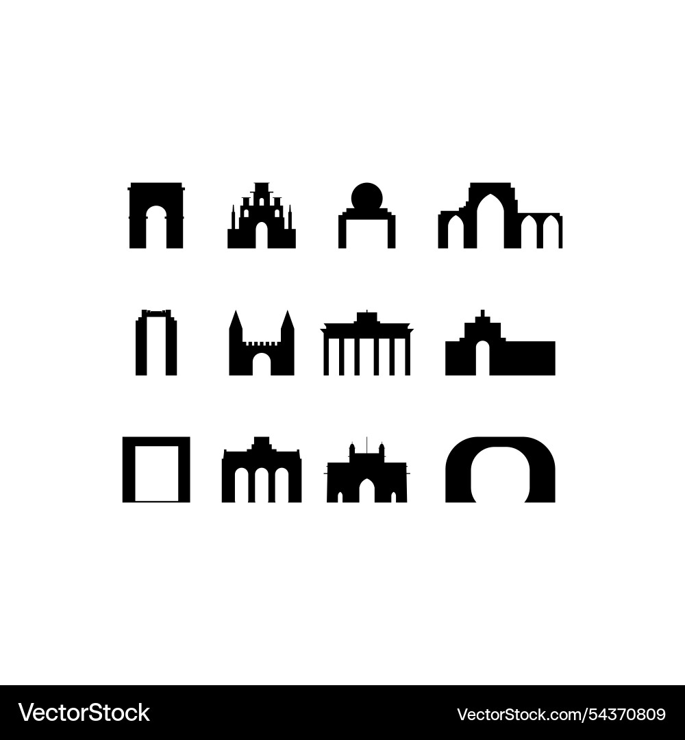 Arc icon collection isolated black and white arch Vector Image