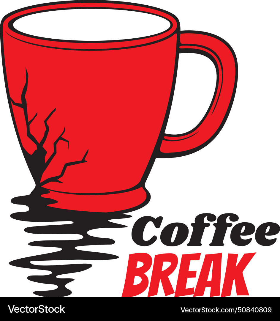 Broken red coffee cup break Royalty Free Vector Image
