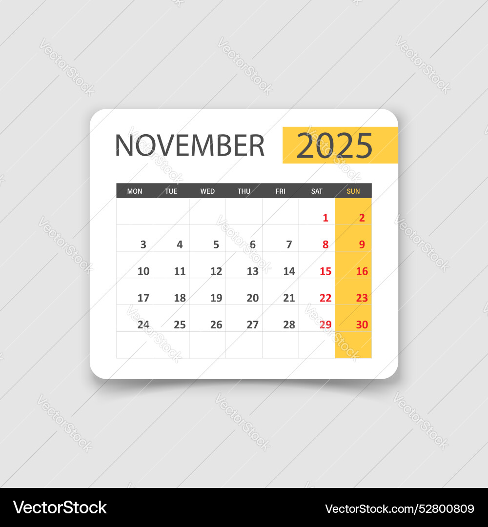 Calendar november 2025 icon in flat style planner Vector Image