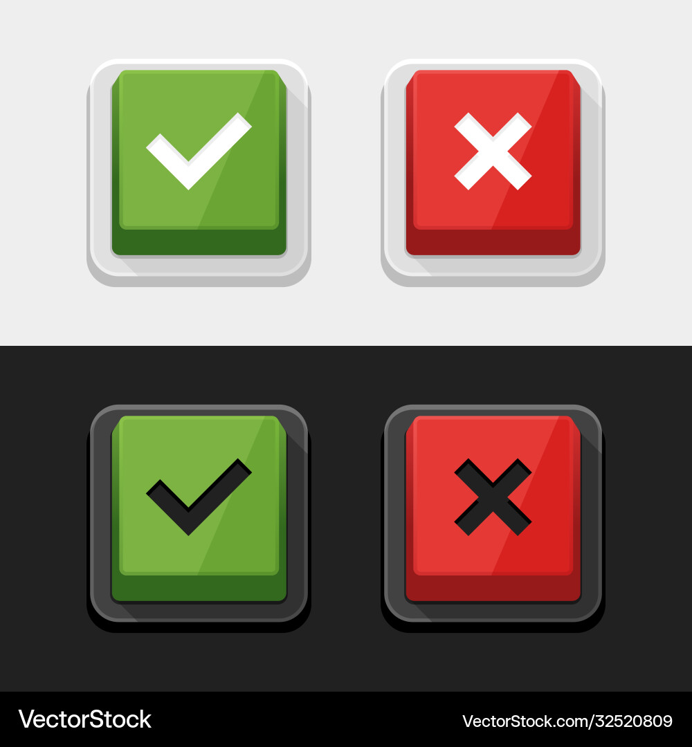 Check mark stickers and buttons red green Vector Image