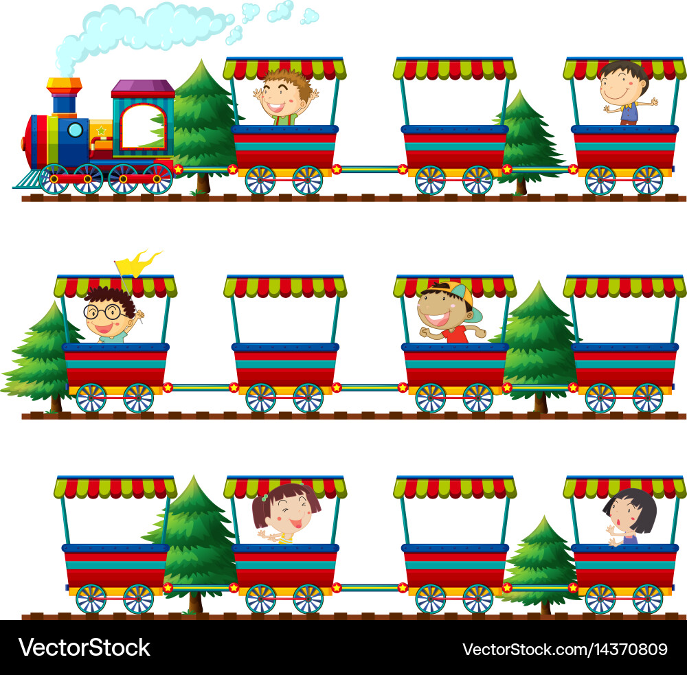 Children riding on trains Royalty Free Vector Image