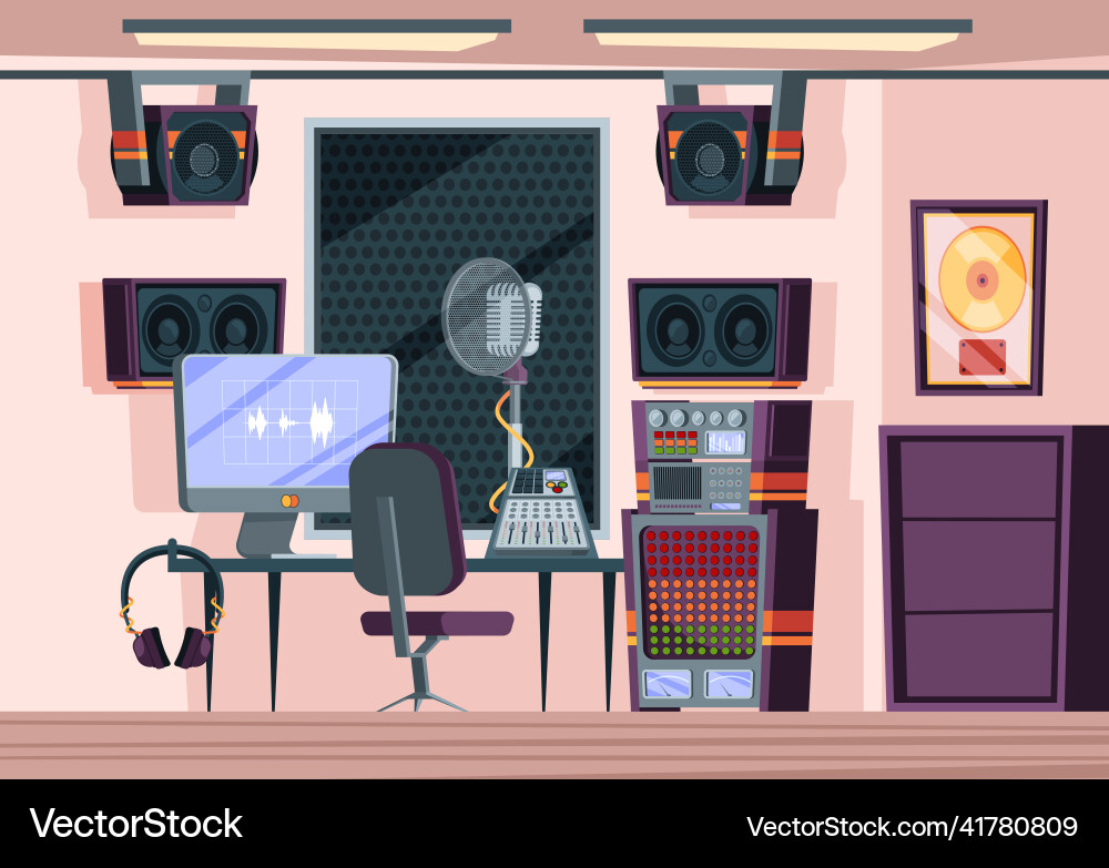 Music record studio interior with acoustic walls Vector Image