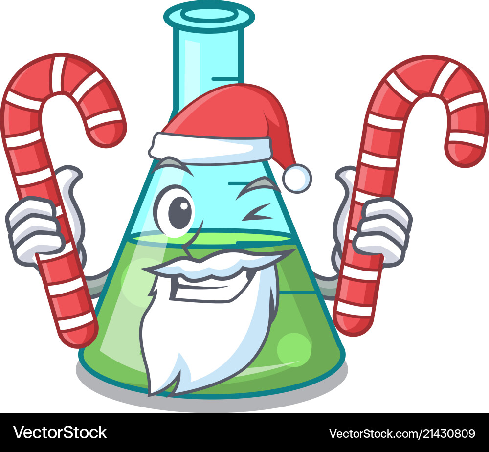 Santa with candy science beaker mascot cartoon Vector Image